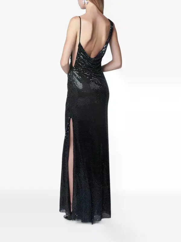 SELF-PORTRAIT Rhinestone Embellished Draped Maxi Dress - Black