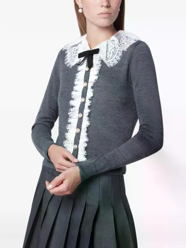 SELF-PORTRAIT Lace-collar Ruffled Cardigan - Grey