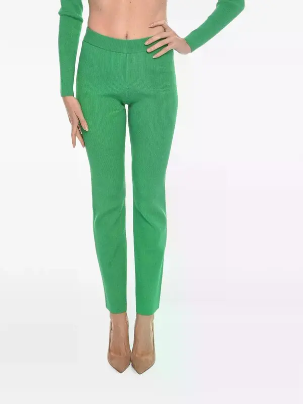 HERSKIND X Vanessa Hong Ribbed High-waisted Slim-fit Trousers - Green