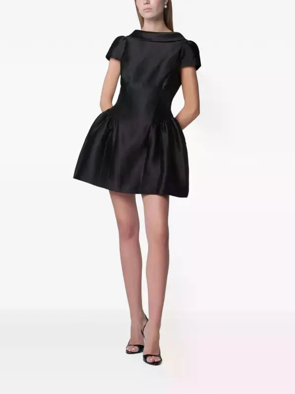 SELF-PORTRAIT Collared Puff-sleeve Mini Dress - Black