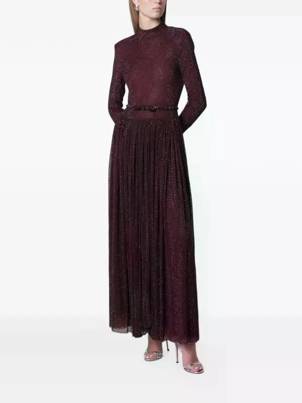 SELF-PORTRAIT Rhinestone-embellished Long-sleeve Maxi Dress - Red