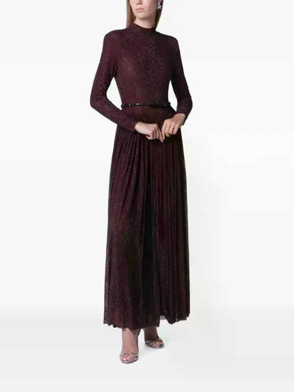 SELF-PORTRAIT Rhinestone Embellished Pleated Maxi Dress - Red