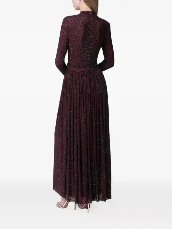 SELF-PORTRAIT Rhinestone Embellished Pleated Maxi Dress - Red