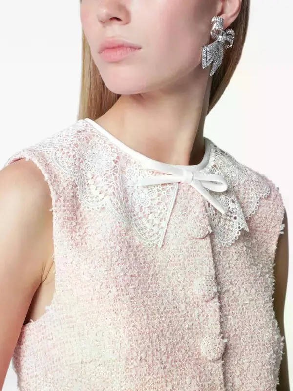 SELF-PORTRAIT Lace-collar Bouclé Mini Dress - Pink