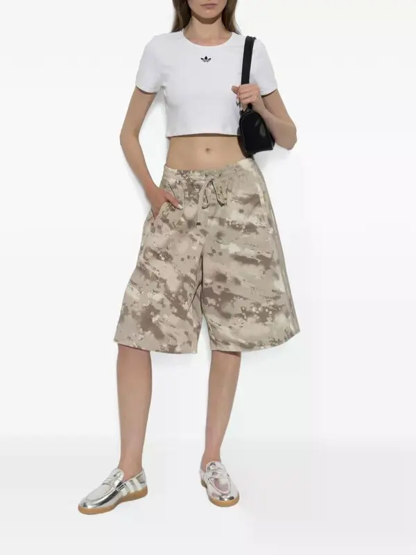 Adidas Abstract-print Logo-embroidered Shorts - Neutrals
