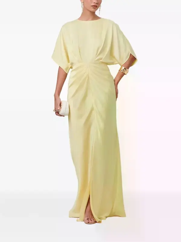 SAVEL Gathered Batwing-sleeve Maxi Dress - Yellow