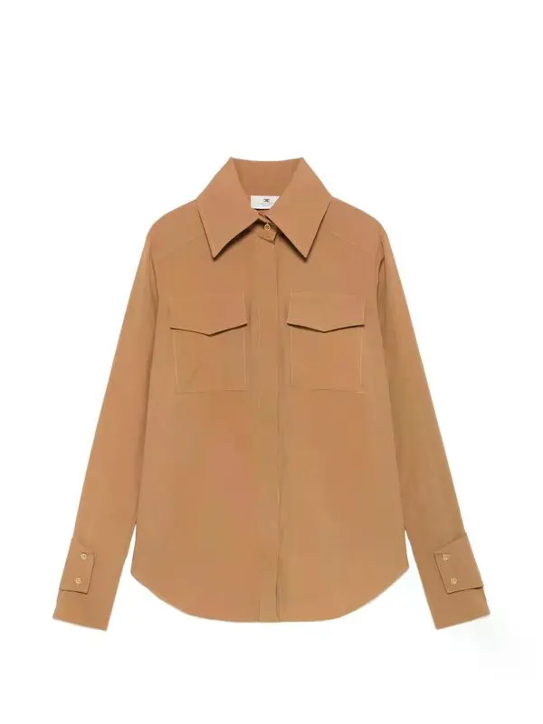 Elisabetta Franchi Long-sleeve Shirt With Pointed Collar And Flap Pockets - Neutrals