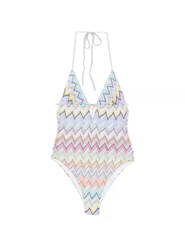 Missoni Zigzag Halterneck Swimsuit - White
