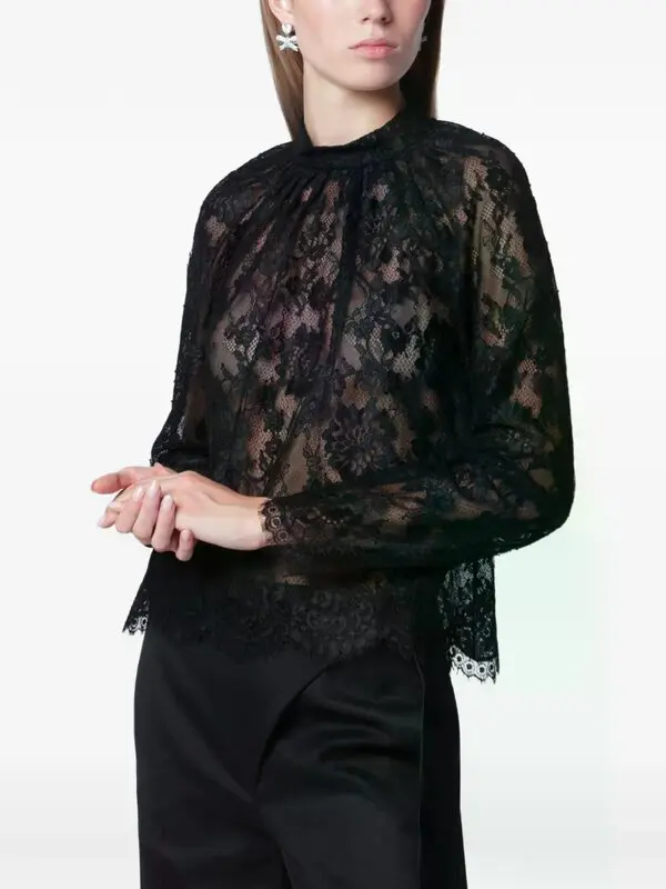 SELF-PORTRAIT Lace-panelled High-neck Blouse - Black