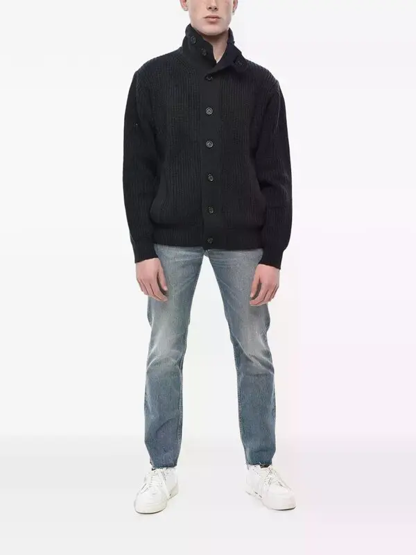 PAOLO PECORA High-neck Ribbed Knit Cardigan With Button Fastening - Blue