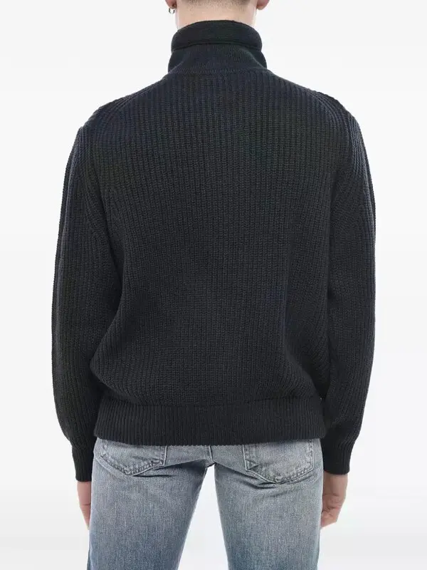 PAOLO PECORA High-neck Ribbed Knit Cardigan With Button Fastening - Blue