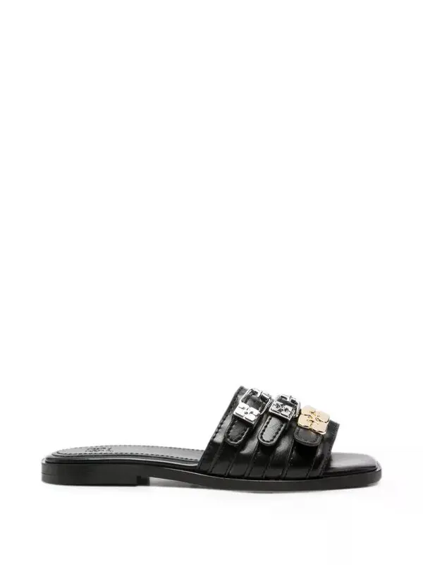 GANNI Buckle-detail Leather Slides - Black