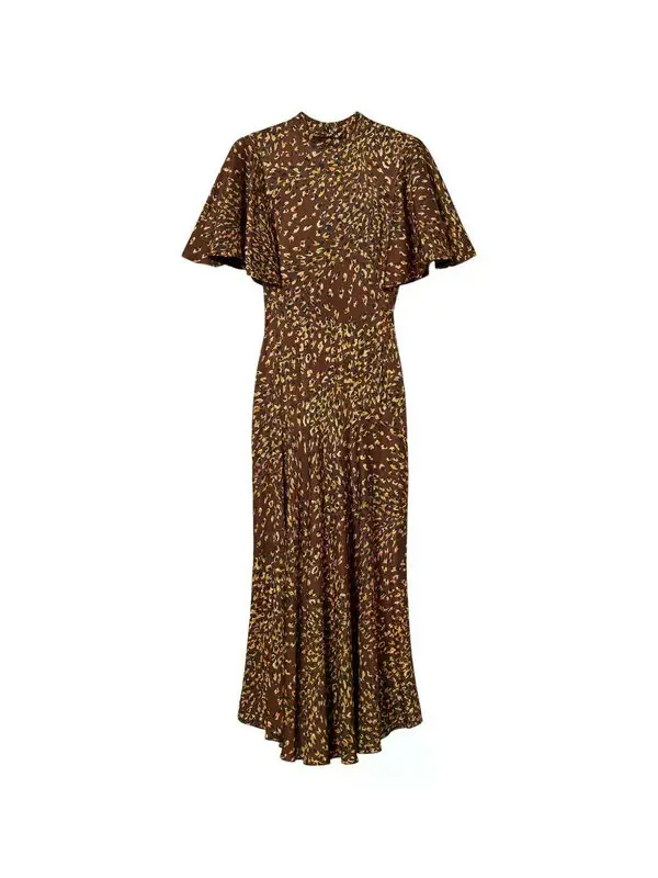 TWINSET Long Animal Print Satin Dress - Brown