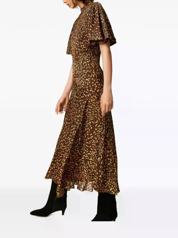 TWINSET Long Animal Print Satin Dress
