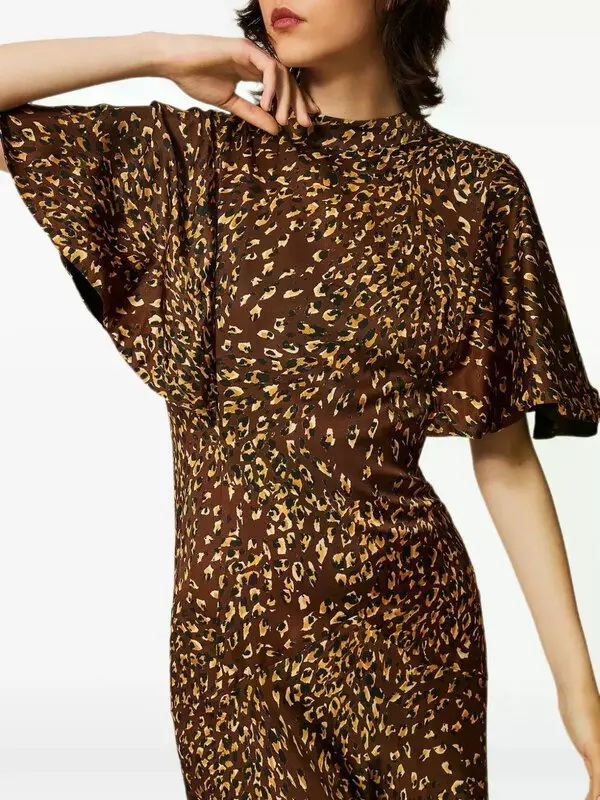 TWINSET Long Animal Print Satin Dress