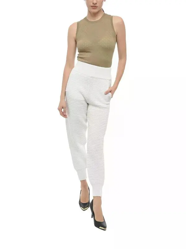ART ESSAY High-waisted Textured Knit Trousers - White