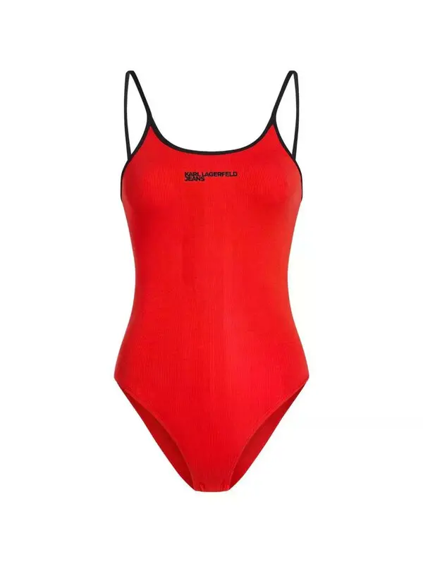 Karl Lagerfeld Logo-print Ribbed Bodysuit - Red