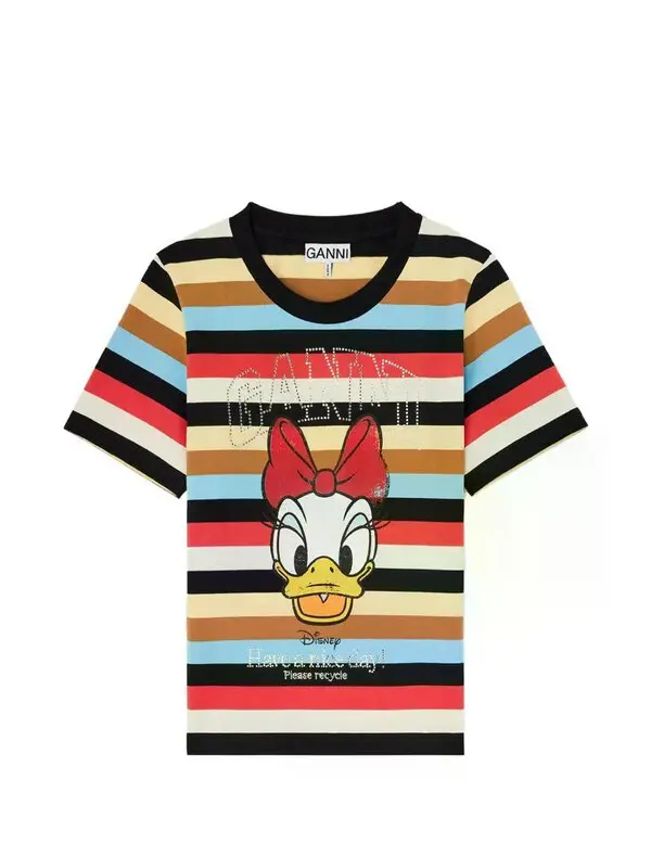 GANNI Graphic-print Striped T-shirt - Black