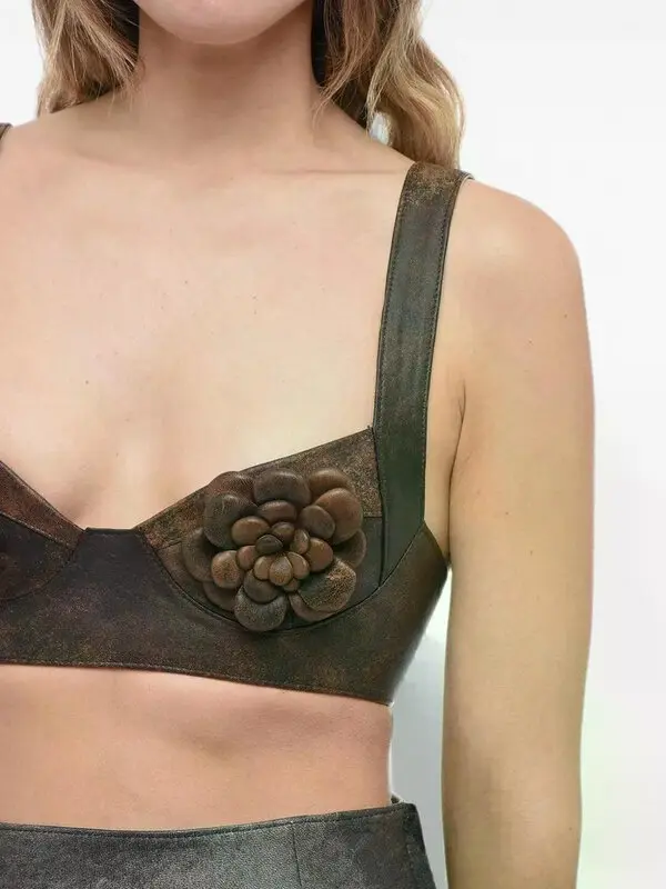 BAIA Floral-applique Leather Bra Top
