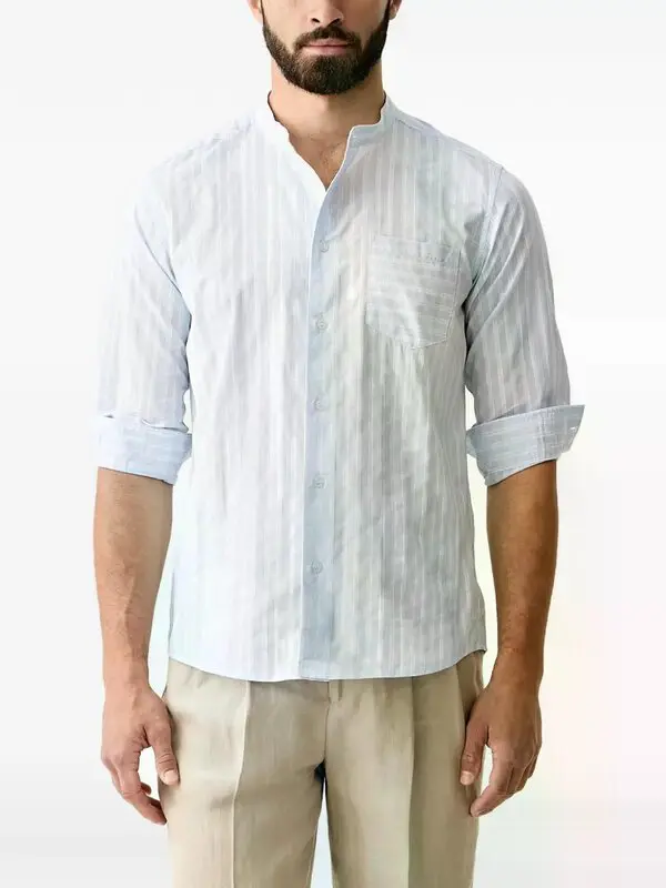 BENETTON Striped Mandarin-collar Shirt - Blue