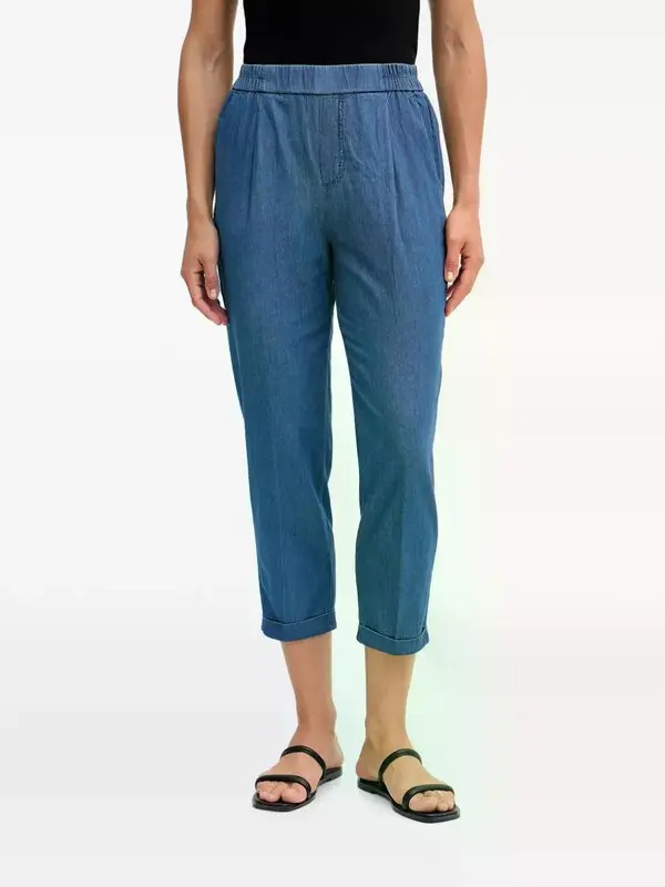 BENETTON Cropped Trousers With Elasticated Waistband - Blue