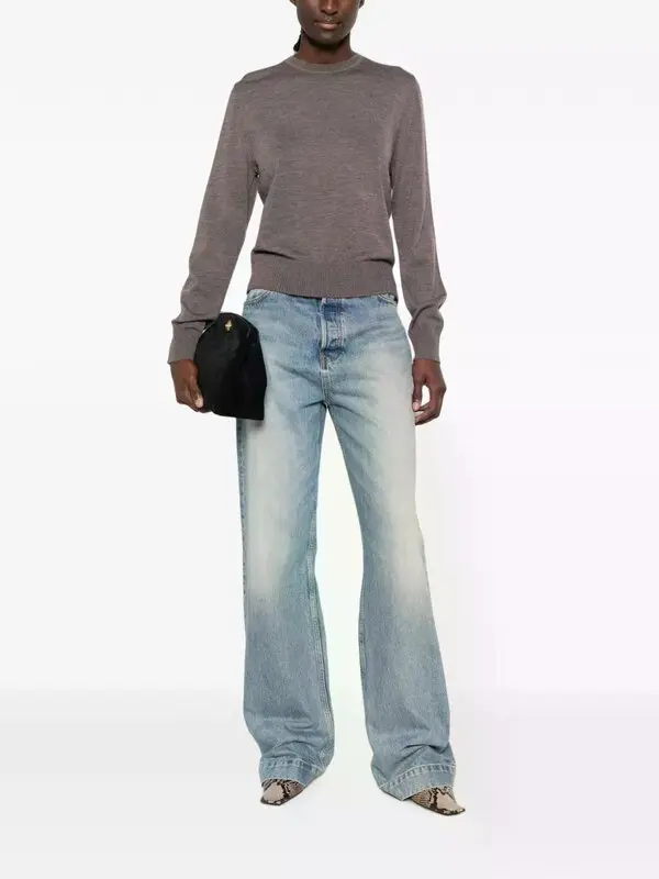 Pinko Crew Neck Long Sleeve Wool Sweater - Grey