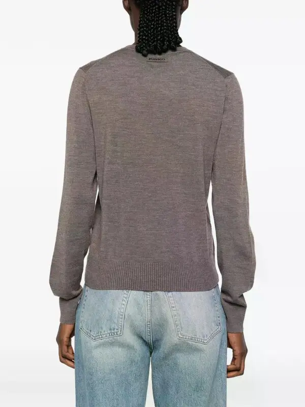 Pinko Crew Neck Long Sleeve Wool Sweater - Grey