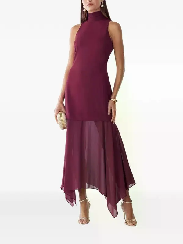 ST MRLO Oro High-neck Handkerchief-hem Midi Dress - Red