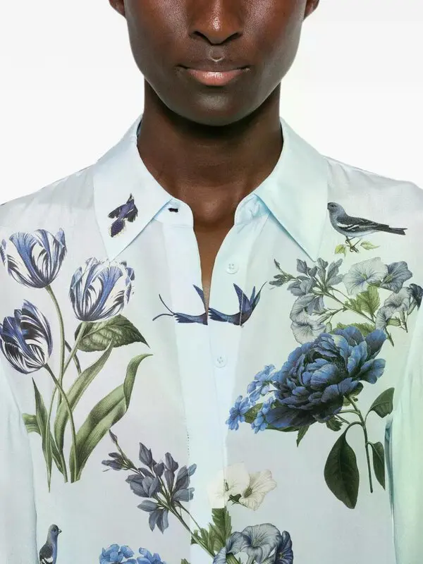Alice + Olivia Floral Print Bird Motif Shirt