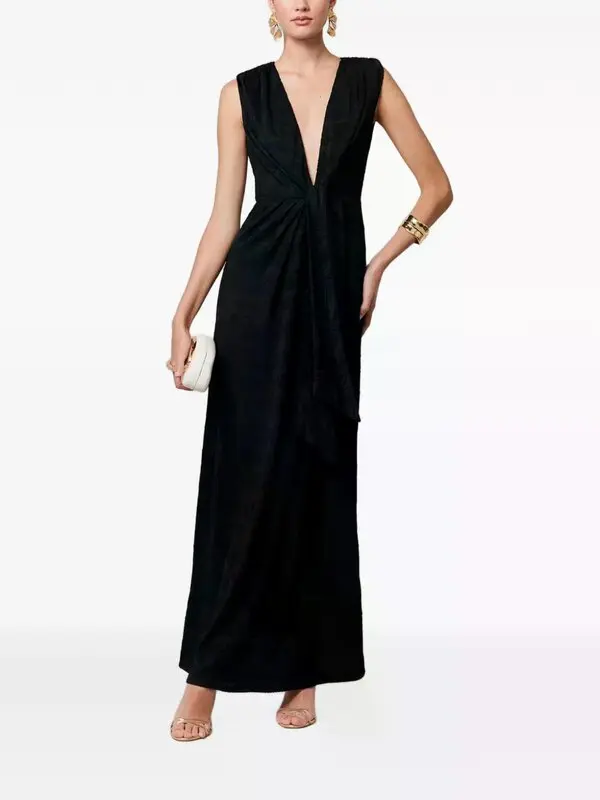 SAVEL Gisella Palm-jacquard Knotted Maxi Dress - Black