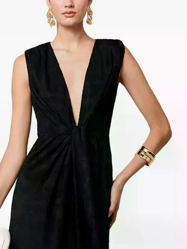 SAVEL Gisella Palm-jacquard Knotted Maxi Dress - Black