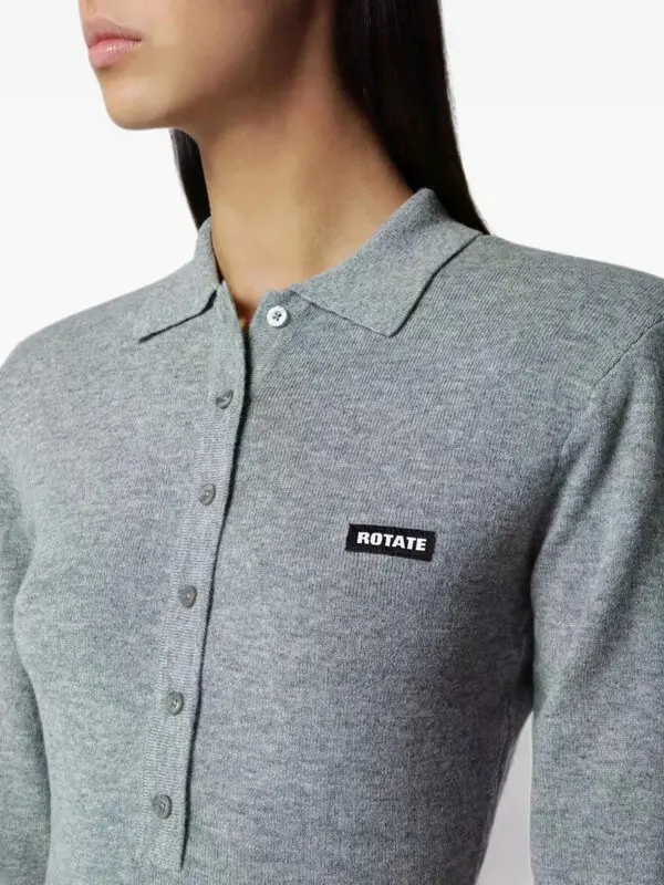 ROTATE BY BIRGER CHRISTENSEN Long Sleeve Polo Shirt With Logo Patch - Grey