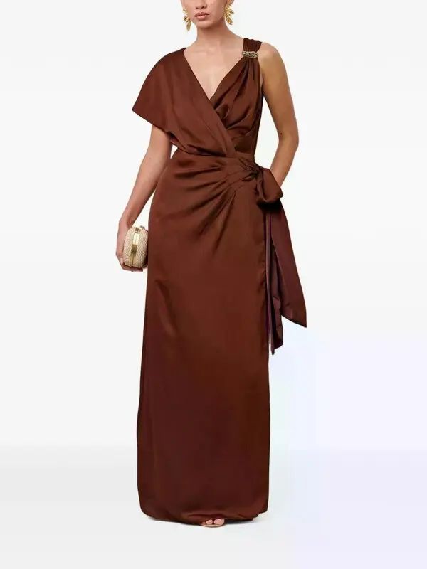 SAVEL One-shoulder Wrap Maxi Dress - Brown