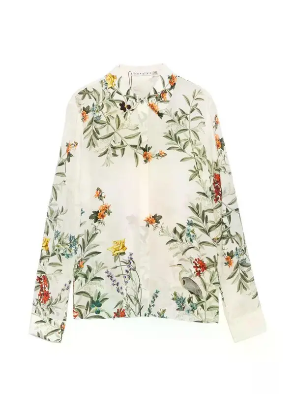 Alice + Olivia Floral-print Silk-blend Shirt - Neutrals