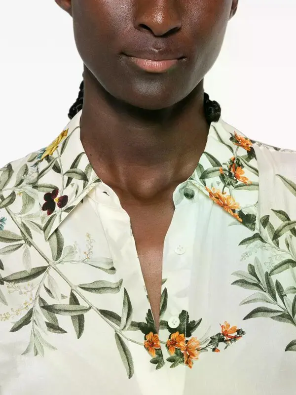 Alice + Olivia Floral Print Silk Blend Shirt - Neutrals