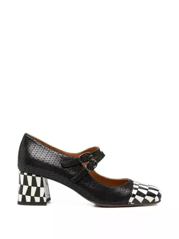Chie Mihara Volcano Check-pattern Double-strap Pumps - Black