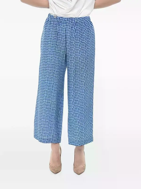 Marni Checked Silk Wide Leg Trousers - Blue