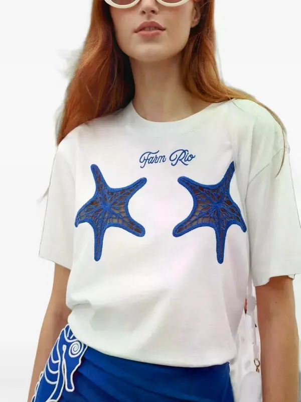 Farm Rio Starfish Motif Embroidered T-shirt