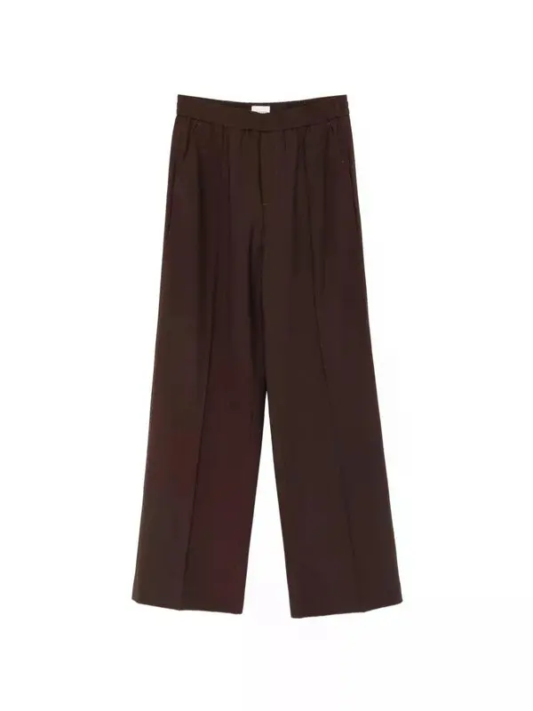 Closed Elasticated-waistband Pressed-crease Trousers - Brown