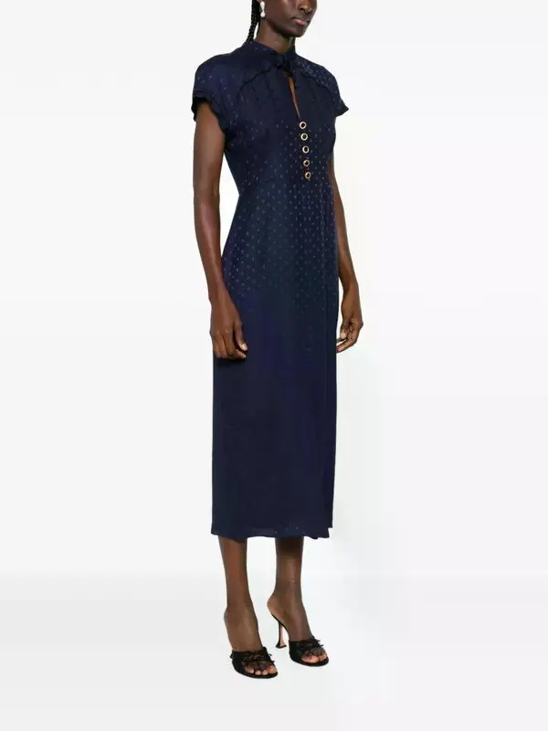Alessandra Rich Star-print Tie-neck Midi Dress - Blue