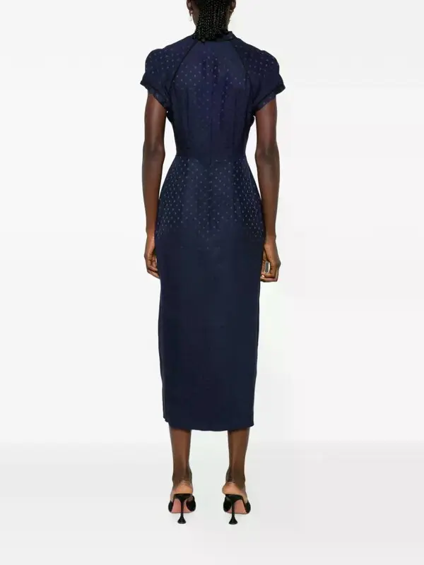 Alessandra Rich Star-print Tie-neck Midi Dress - Blue