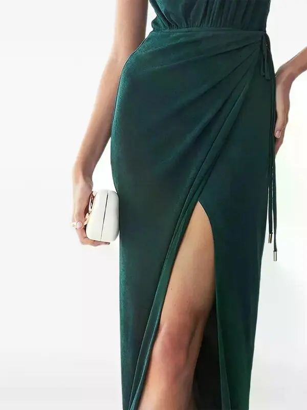 BWLDR One-shoulder Ruched Asymmetric Maxi Dress
