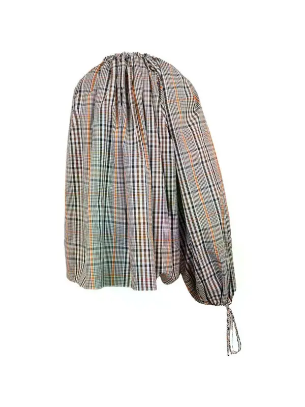 A.W.A.K.E. Mode One-shoulder Checked Blouse