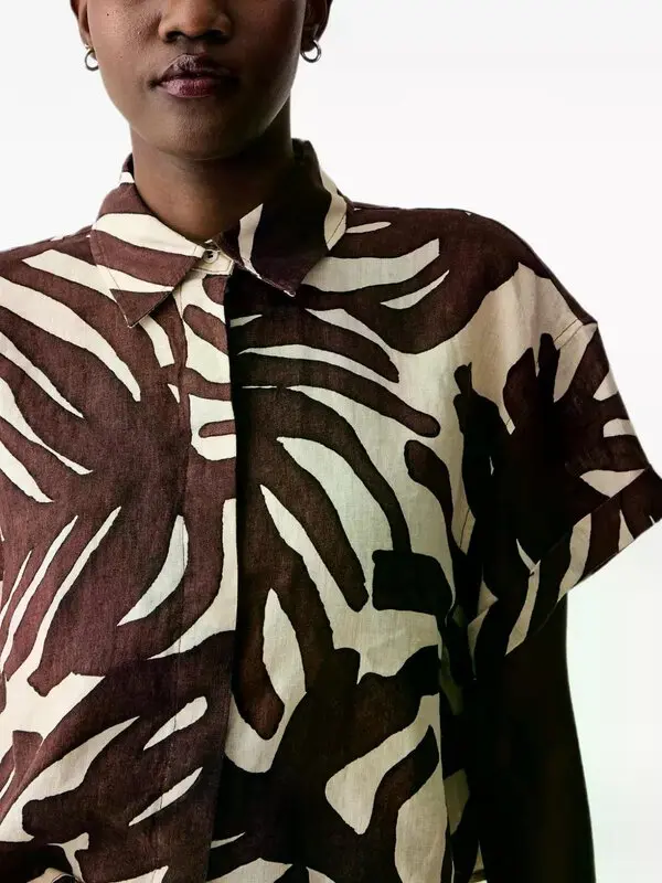 BENETTON Leaf Print Short Sleeve Shirt