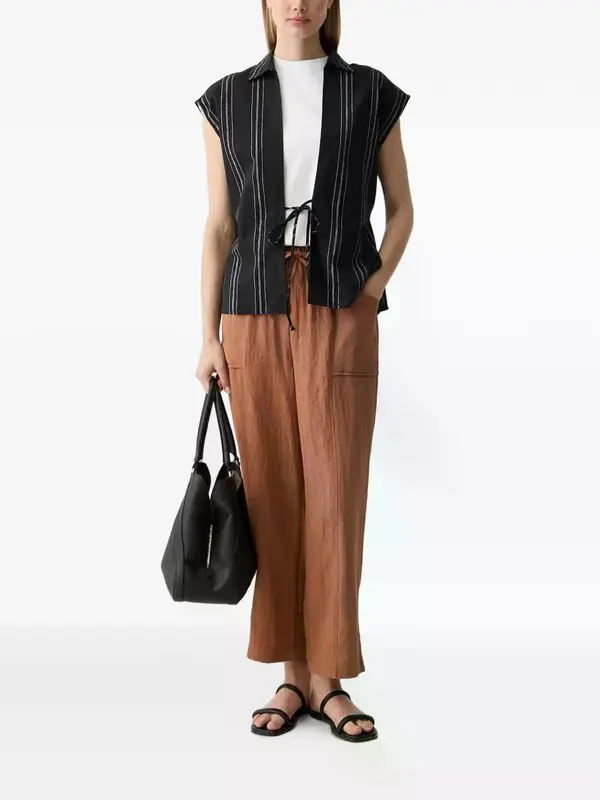 BENETTON Striped Tie-fastening Top - Black