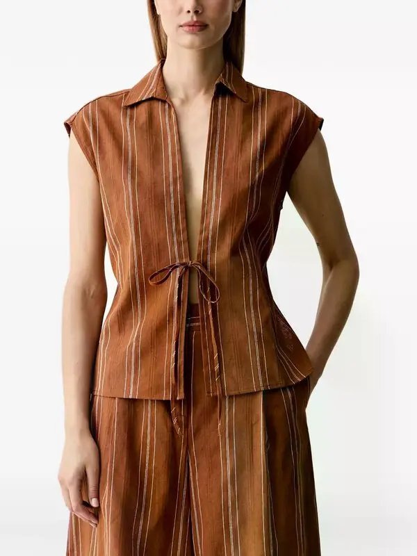 BENETTON Striped Tie-fastening Top - Brown
