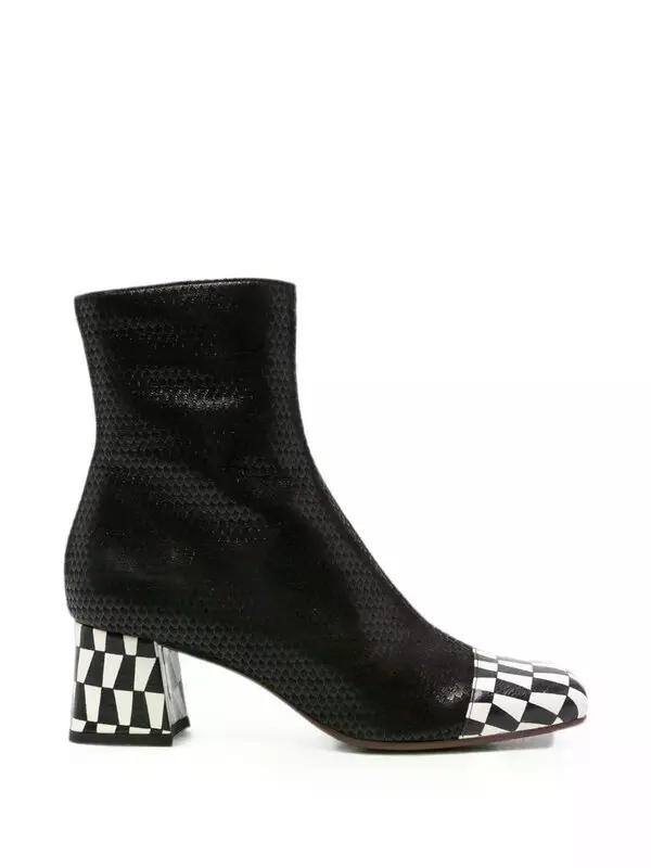 Chie Mihara Volkiara Snake-effect Checkerboard Ankle Boots - Black