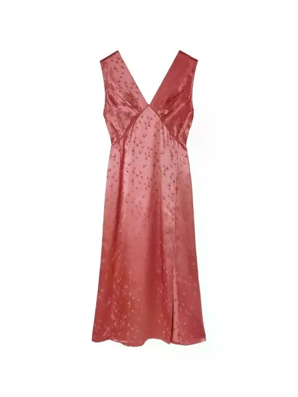 RETORI V-neck Bird-detail Midi Dress - Pink