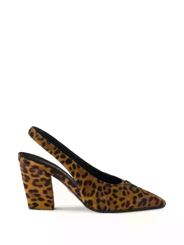 Prada Leopard Print Leather Slingback Pumps - Brown