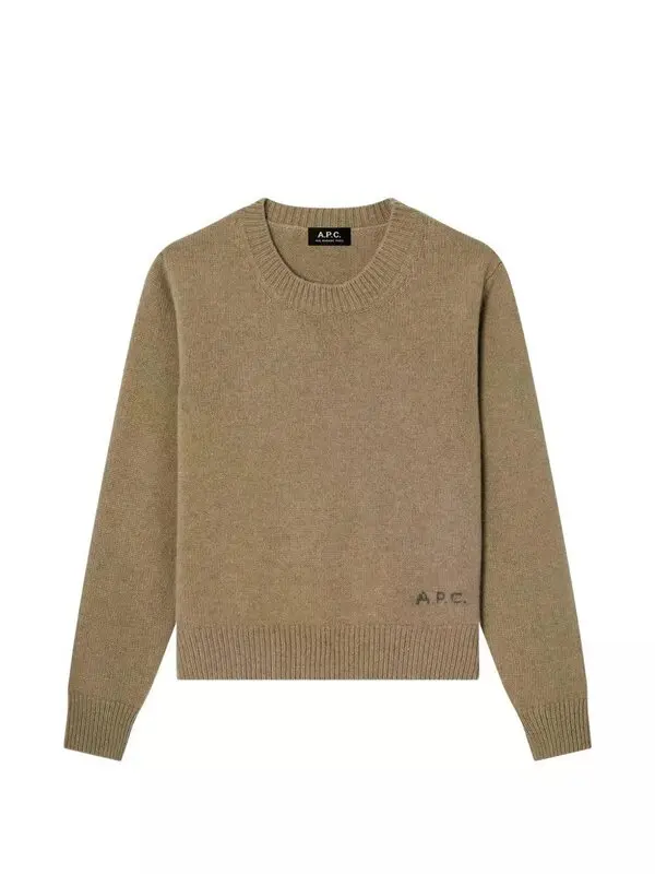 A.p.c. Logo-embroidered Wool Crewneck Sweater - Neutrals